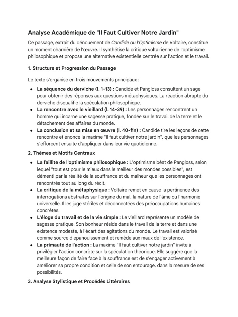 Analyse de "Cultiver Notre Jardin" | PDF | Candide