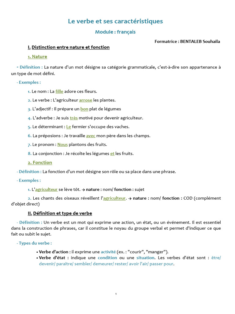 Nature et fonction des mots en français | PDF | Nature (grammaire) | Verbe