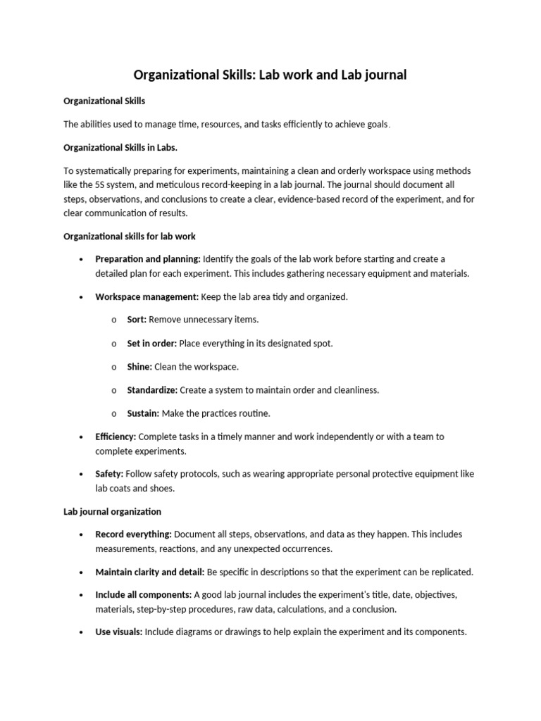 Organizational Skills Lab Work and Lab Journal | PDF