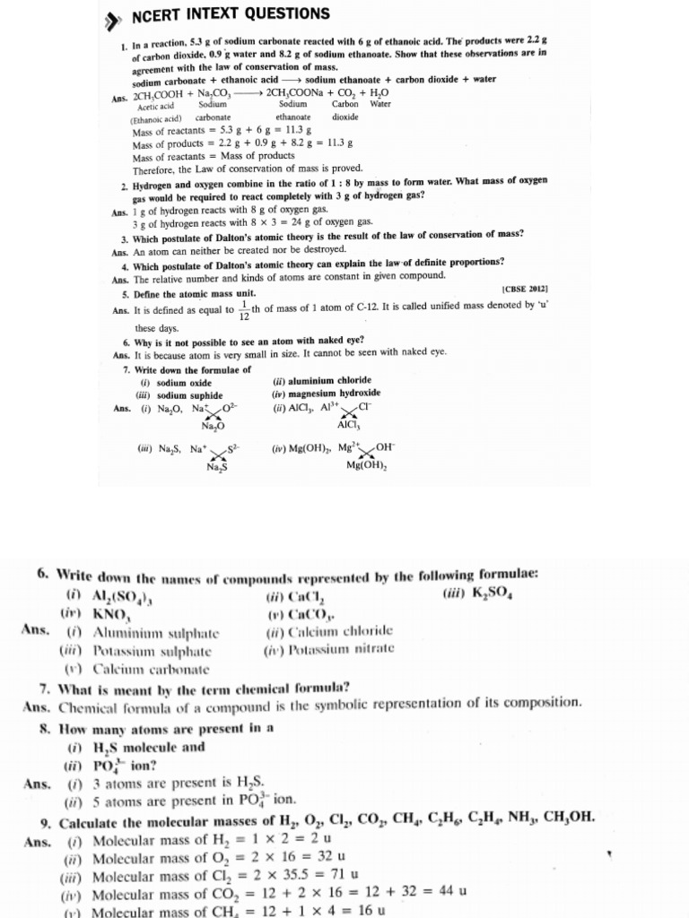 Atom and Molecules For CL 9 (Part-02) | PDF