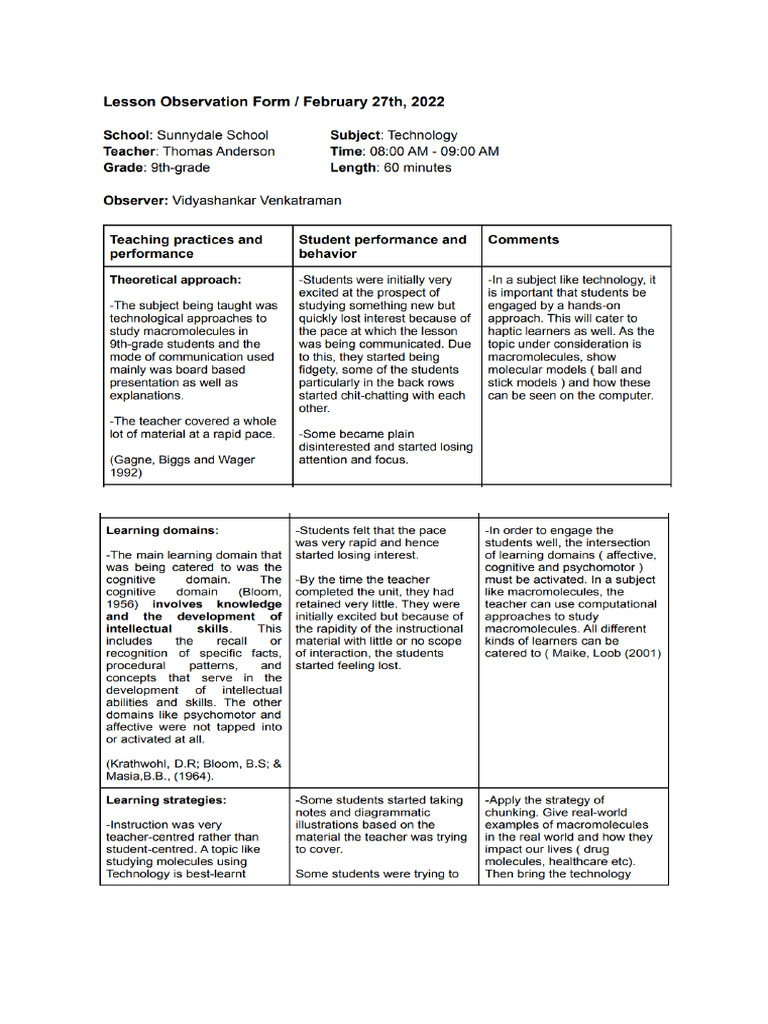 5210 Teaching Observation Form | PDF