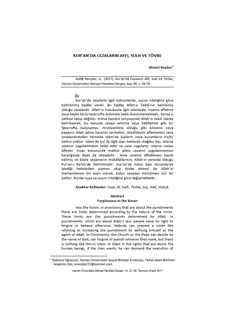 Kur - An - Da Cezalarin Affi, Sulh Ve T - Vbe (#305437) - 384017 | PDF