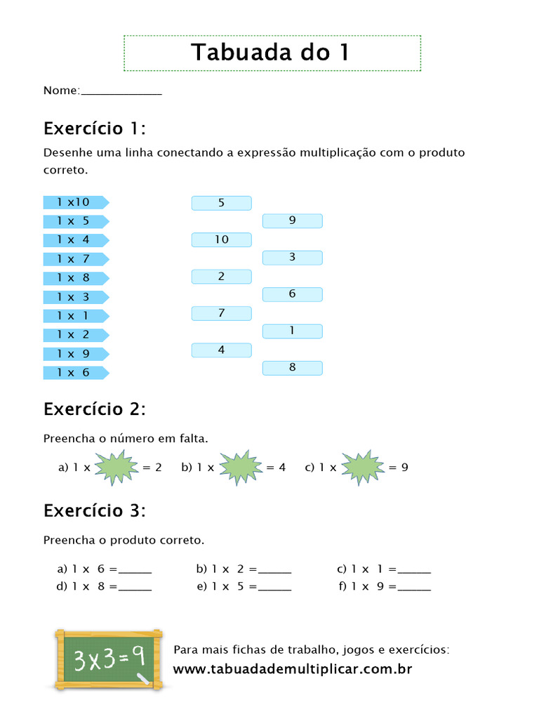 Tabuada Do 1 Fichas de Trabalho Ws2 | PDF