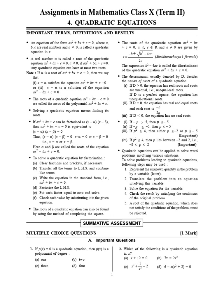 quadratic equation | PDF | Quadratic Equation | Zero Of A Function