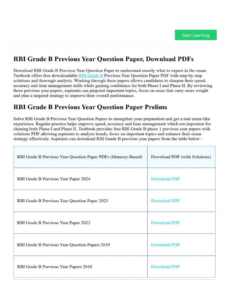 RBI Grade B Previous Year Question Paper, Download PDFs | PDF