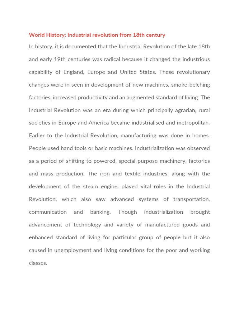 World History-Industrial Revolution From 18th Century | PDF ...