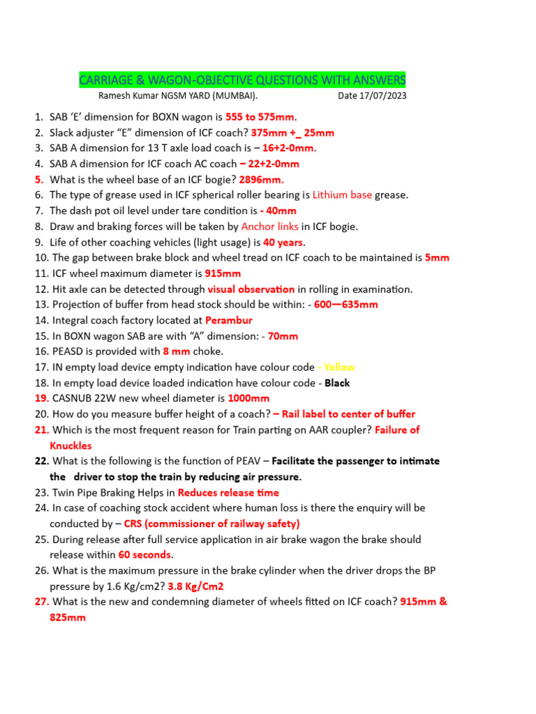 ICF Coach and Wagon Specifications Guide | PDF | Brake | Wheel