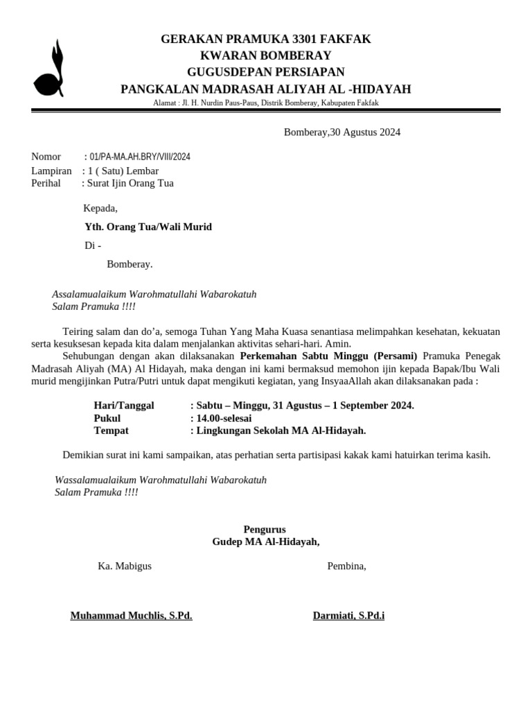 Surat Izin dan Undangan Persami Pramuka | PDF