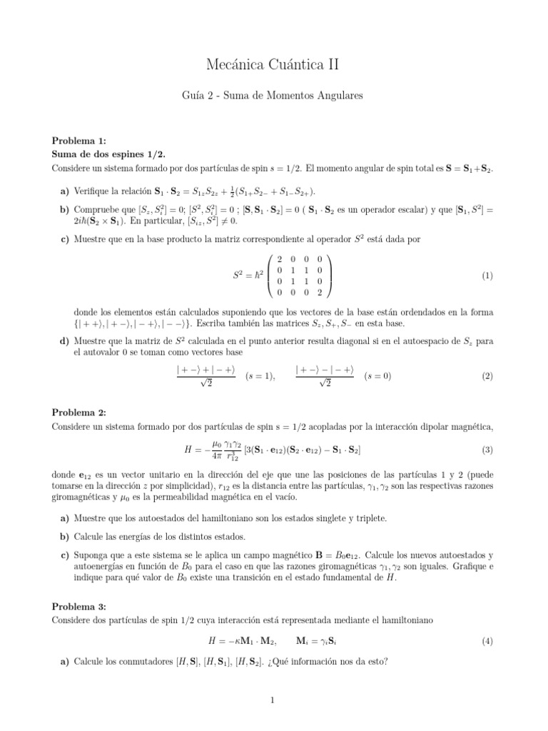 Guia 2 MCII | PDF | Spin (Física) | Valores propios y vectores propios