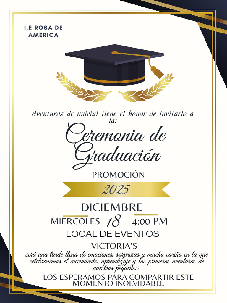 Invitación para Ceremonia de Graduación Elegante Azul y Dorado.pdf | PDF