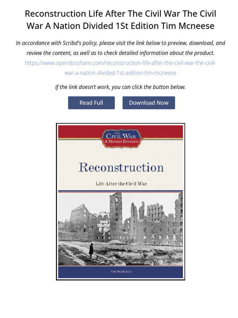 Reconstruction Life After the Civil War The Civil War a Nation Divided ...