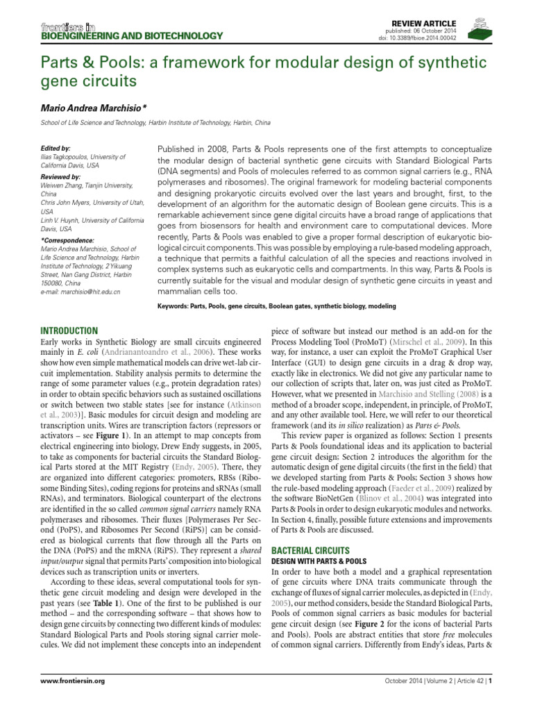 Parts & Pools: A Framework For Modular Design of Synthetic Gene ...