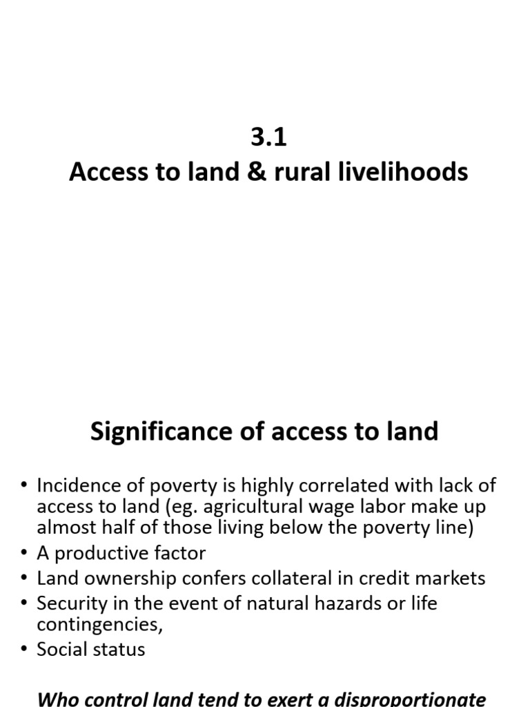 3.1 Access To Land To Rural Livelihoods | PDF | Lease | Agriculture