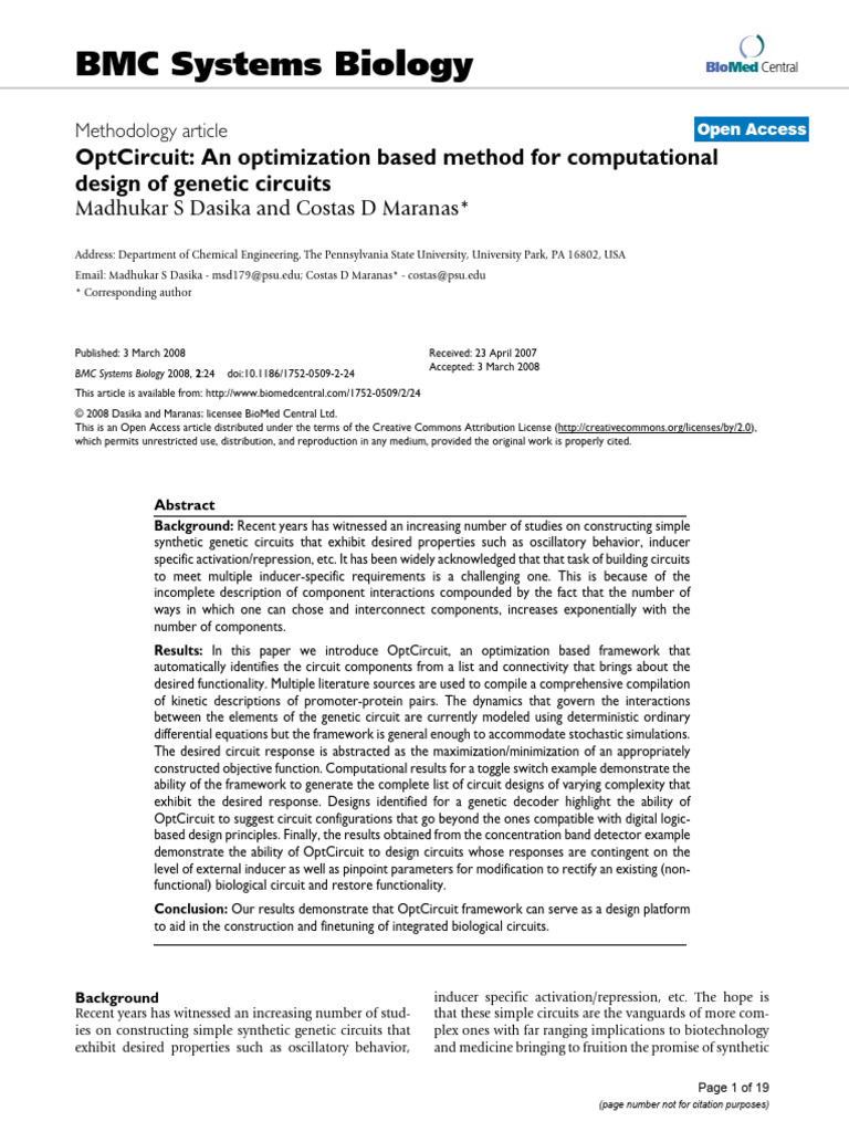 OptCircuit: Optimizing Genetic Circuits | PDF | Green Fluorescent ...