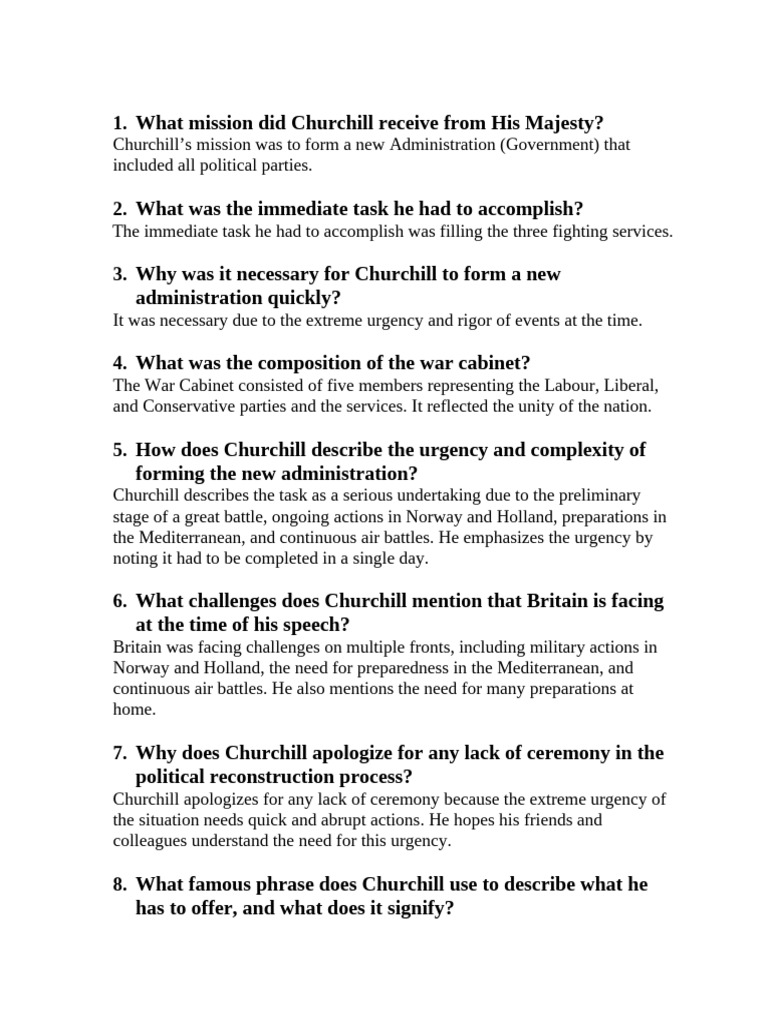 Blood, Toil, Tears, And Sweat Practice Questions | PDF | Winston ...