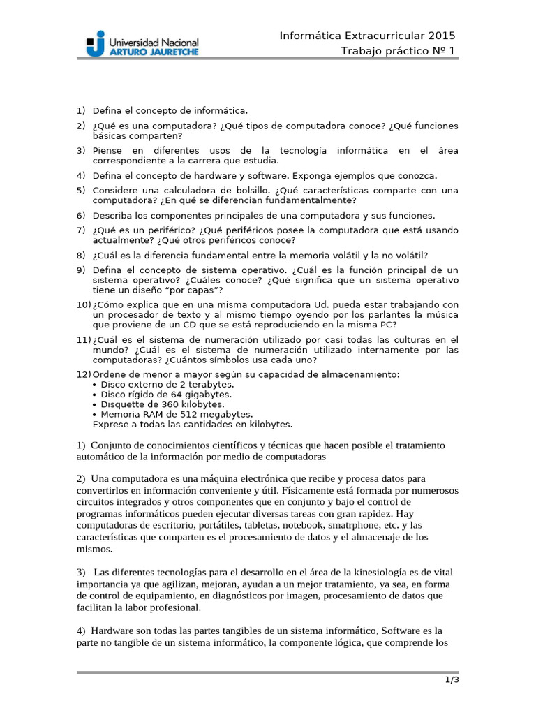 Informatica tp1 | PDF | Hardware de la computadora | Almacenamiento de ...