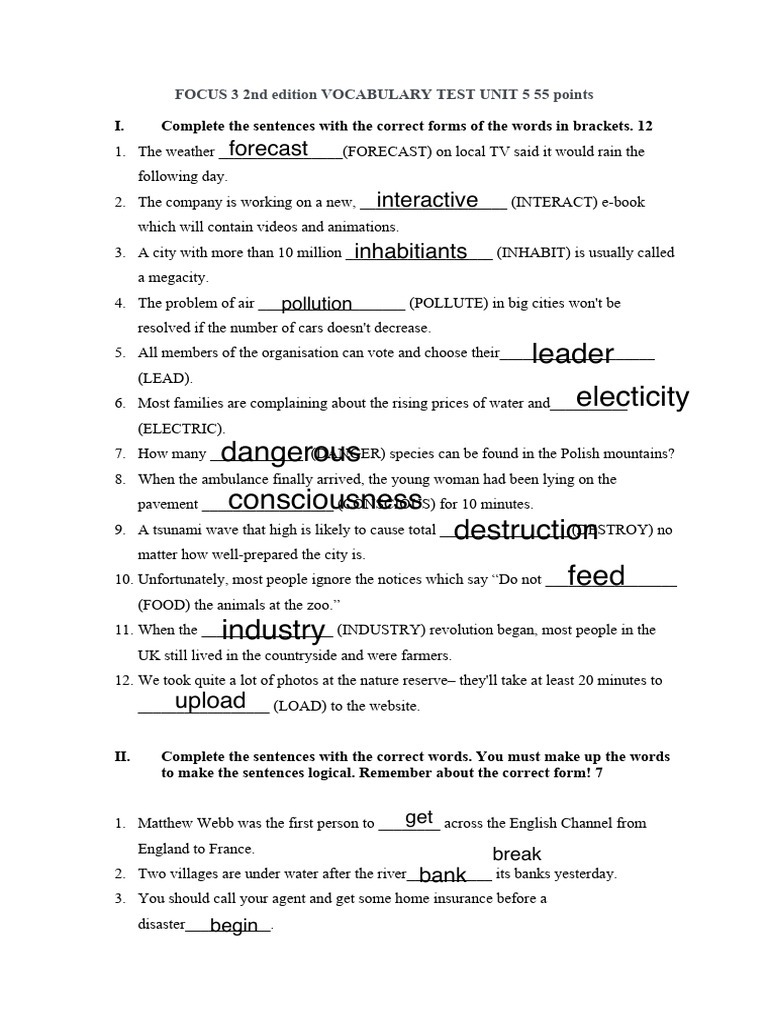 Edited - Focus 3 2nd Edition Vocabulary Test Unit 5 | PDF