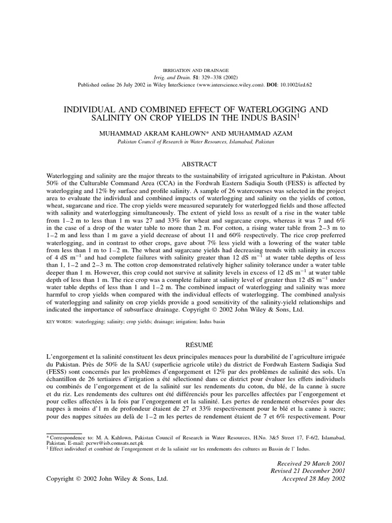 Waterlogging and Salinity Effects on Crops | PDF | Irrigation | Groundwater