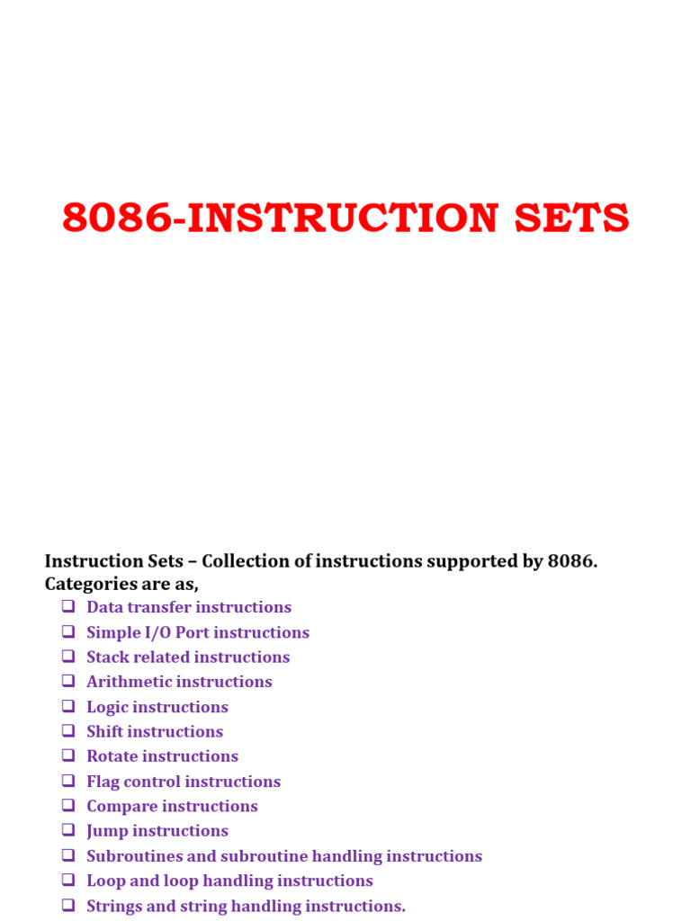 8086 Instruction Sets Modular Programming ByteString | PDF | Assembly ...