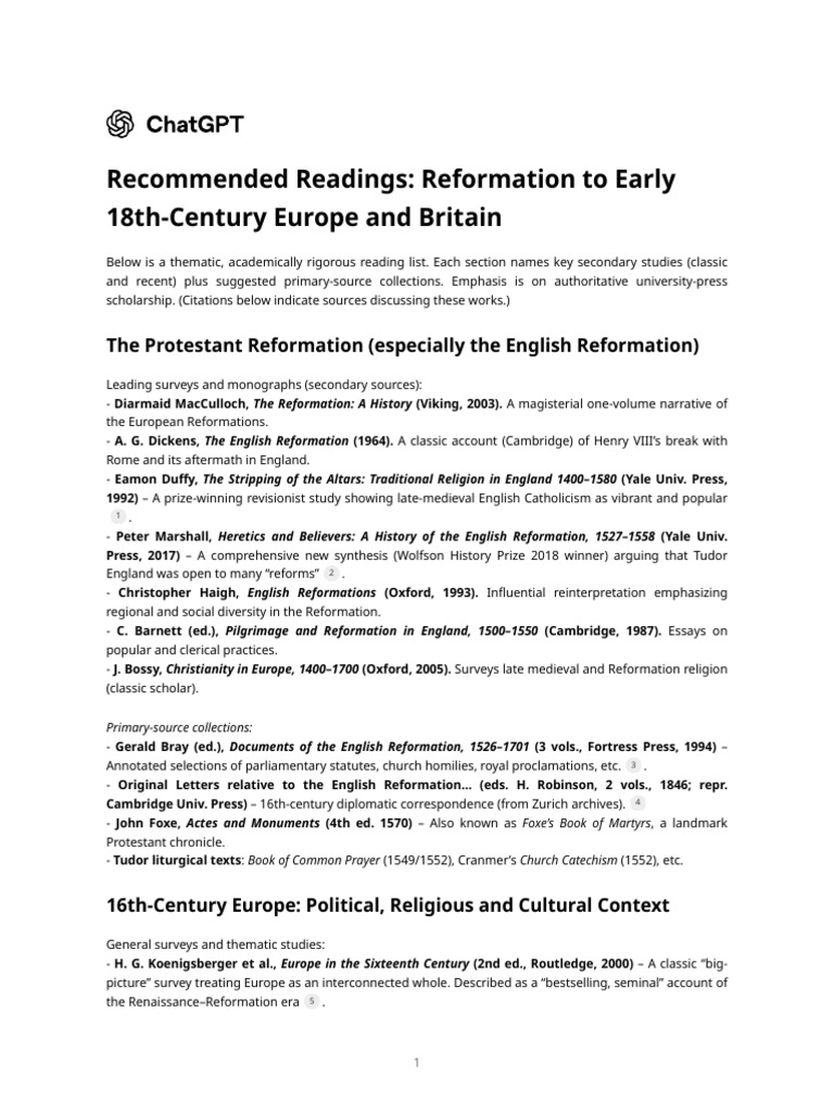Reformation to Early 18th-Century Europe and Britain | PDF | English ...