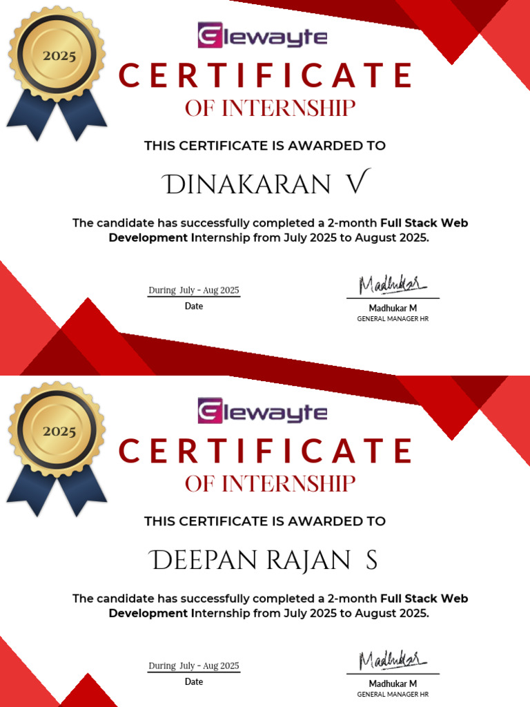 Full Stack Web Development Internship Certificate | PDF