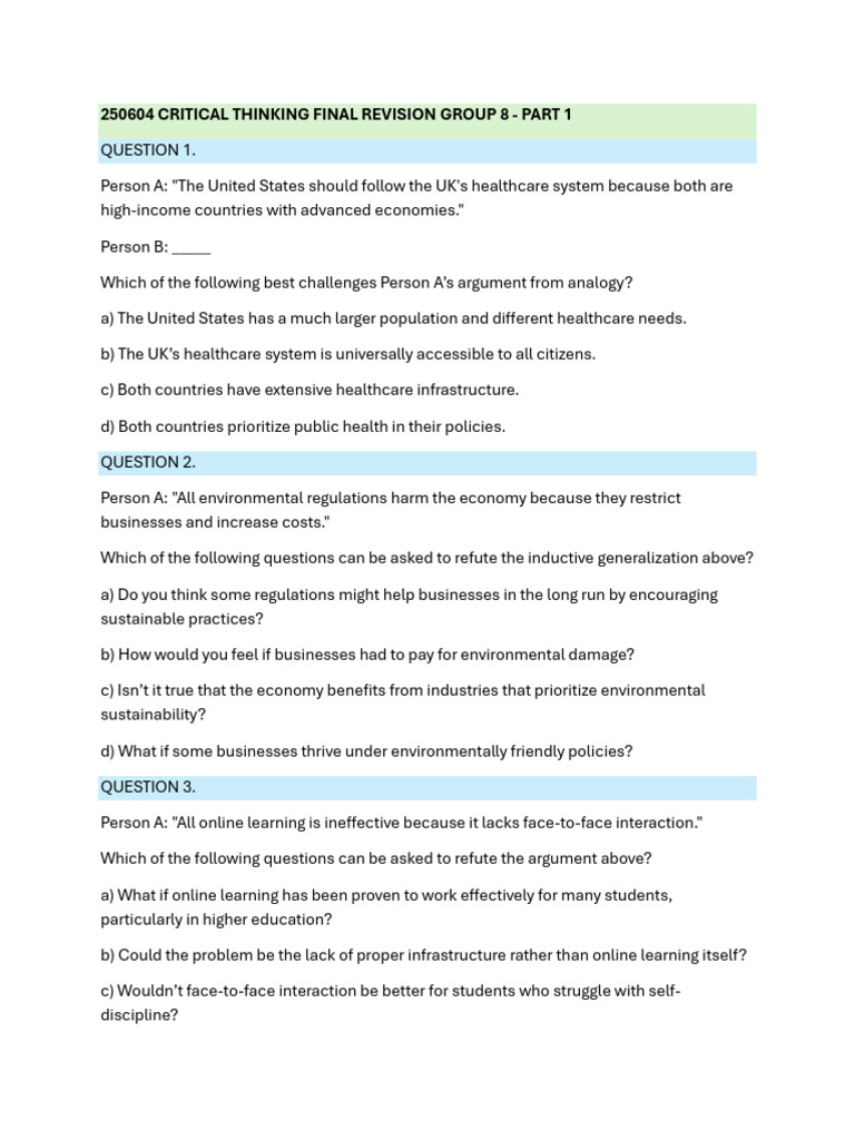 250604 Critical Thinking Final Revision Group 8 No Answer | PDF ...