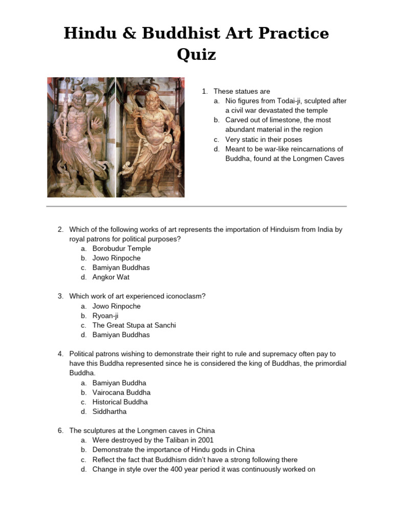 Hindu and Buddhist Art Quiz | PDF | Temple | Angkor Wat