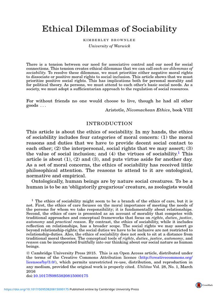 Ethical Dilemmas in Sociability Explained | PDF | Loneliness | Autonomy