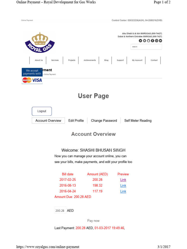 Manage Your Royal Gas Account Online | PDF | Dubai | Internet