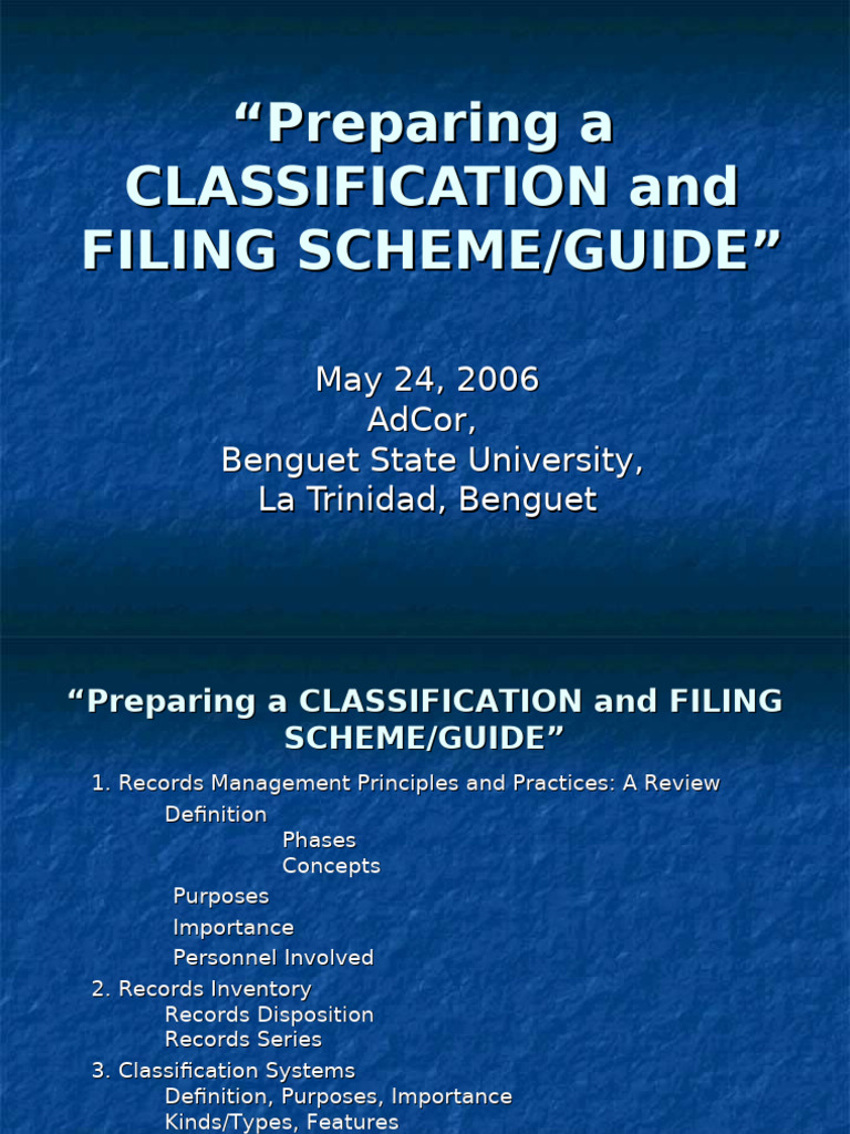 Classification and Filing Guide | PDF | Records Management | Information