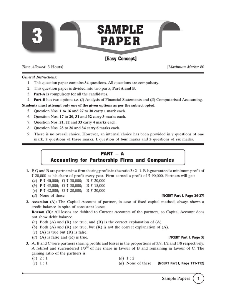 Cbse Cl12 Ead Accountancy 2026 Edition Easy Paper 3 | PDF