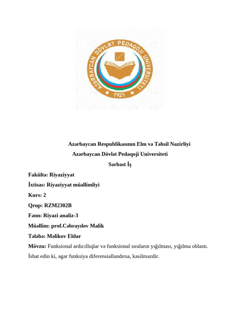 Riyazi Analiz SB | PDF