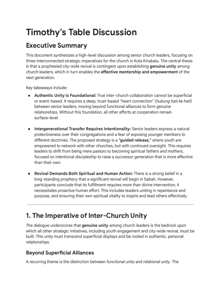 Timothy's Table Discussion | PDF | Charismatic Movement | Leadership