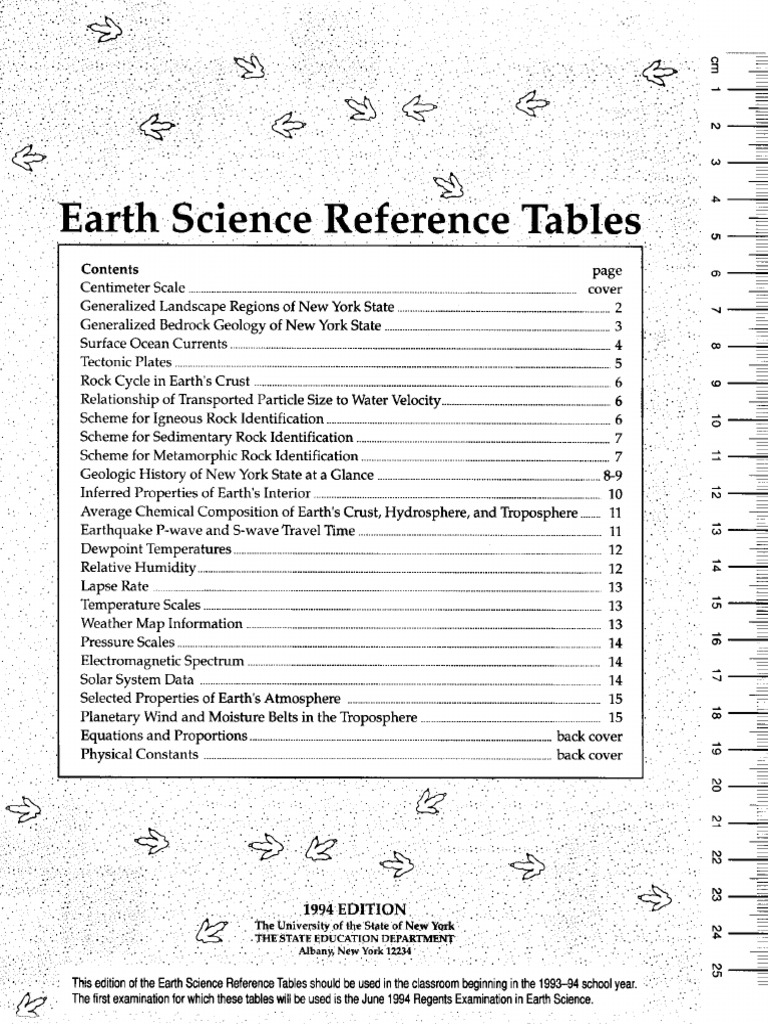 Earth Science Reference Table - 1994 - NYS | PDF