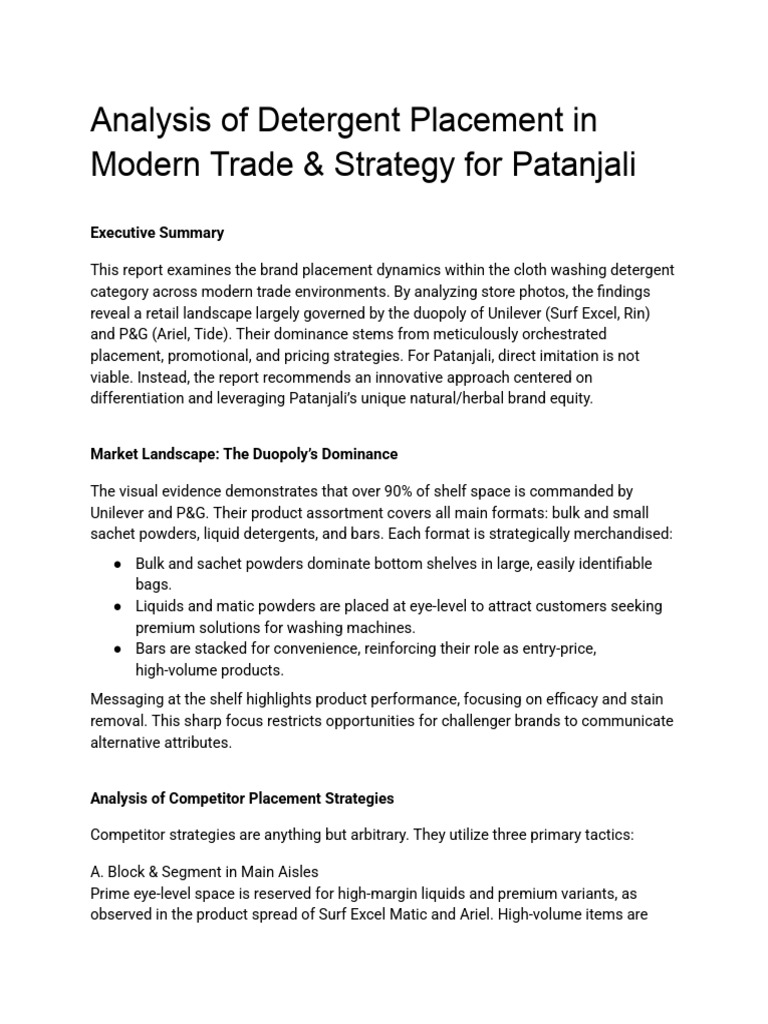 Patanjali Detergent Placement Strategy Analysis | PDF | Brand | Marketing