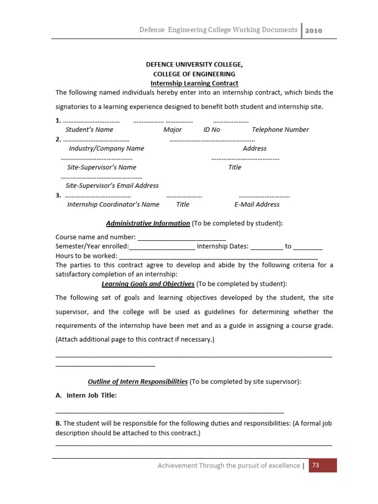 Internship Learning Contract Form | PDF