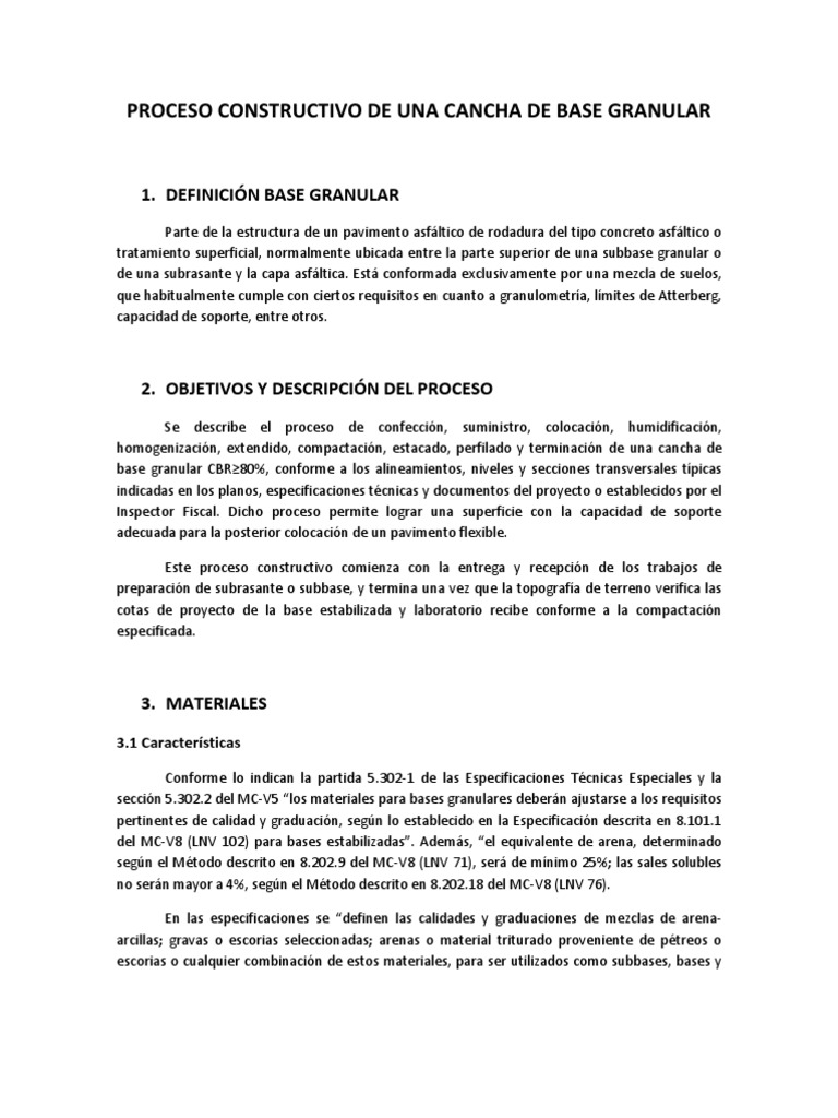 Proceso Constructivo de Cancha de Base Granular | PDF | Topografía | Calidad (comercial)