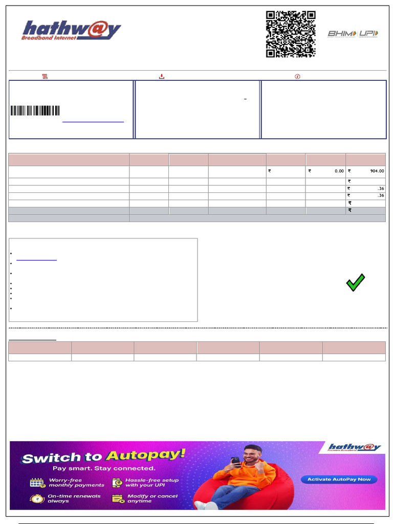 Tax Invoice for Hathway Internet Services | PDF | Payments | Invoice