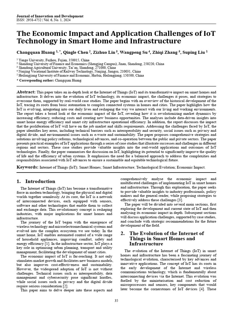 Economic Impact and Application Challenges of IoT Technology in Smart ...