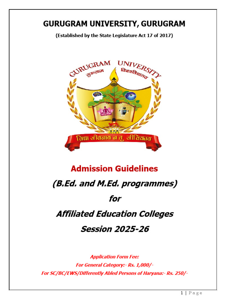 Admission Guidelines For B.ed. and M.ed For The Academic Sessin 2025-26 ...