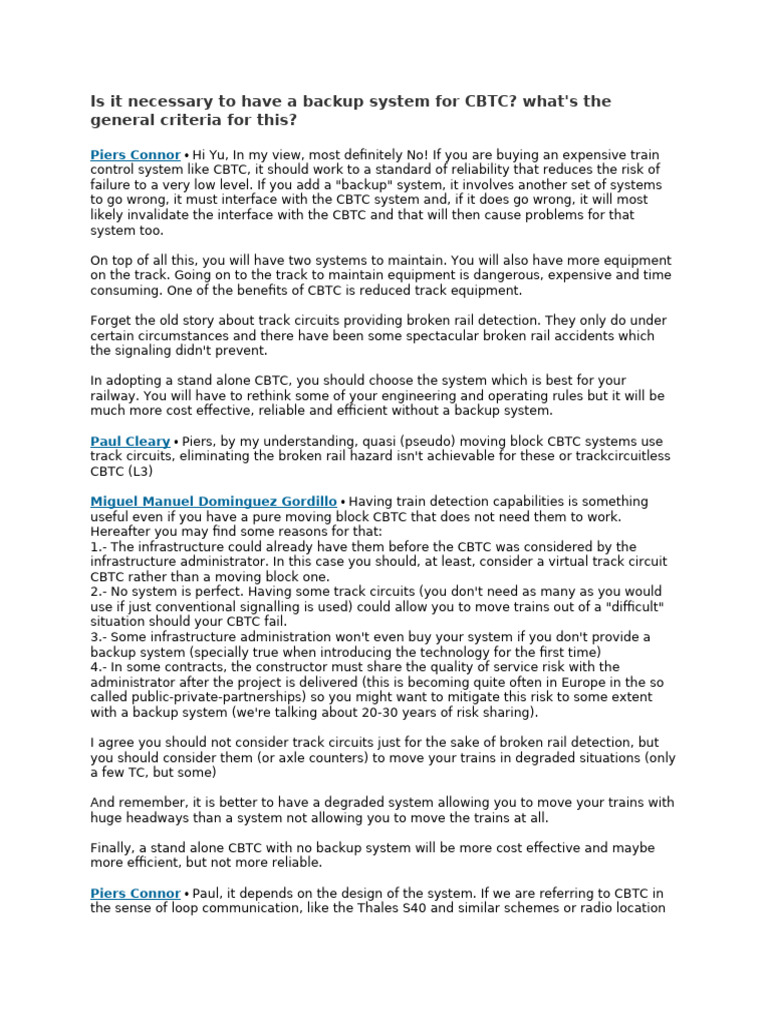 Backup System For CBTC | PDF | Train | Rail Transport