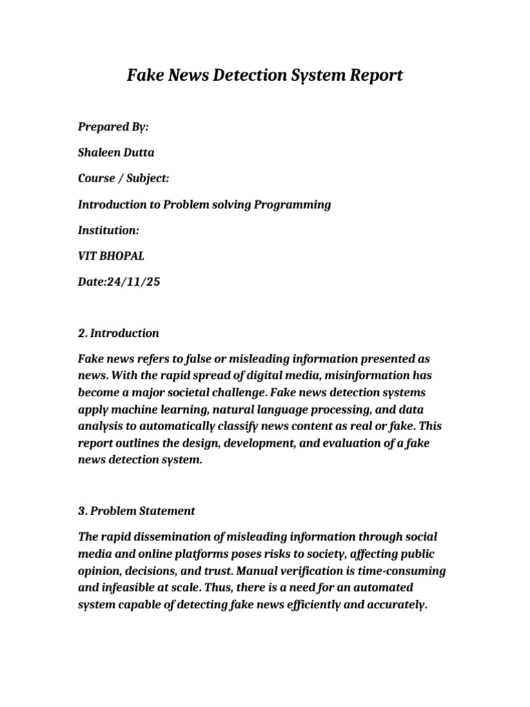 Fake News Detection Report | PDF | Machine Learning | Statistical ...