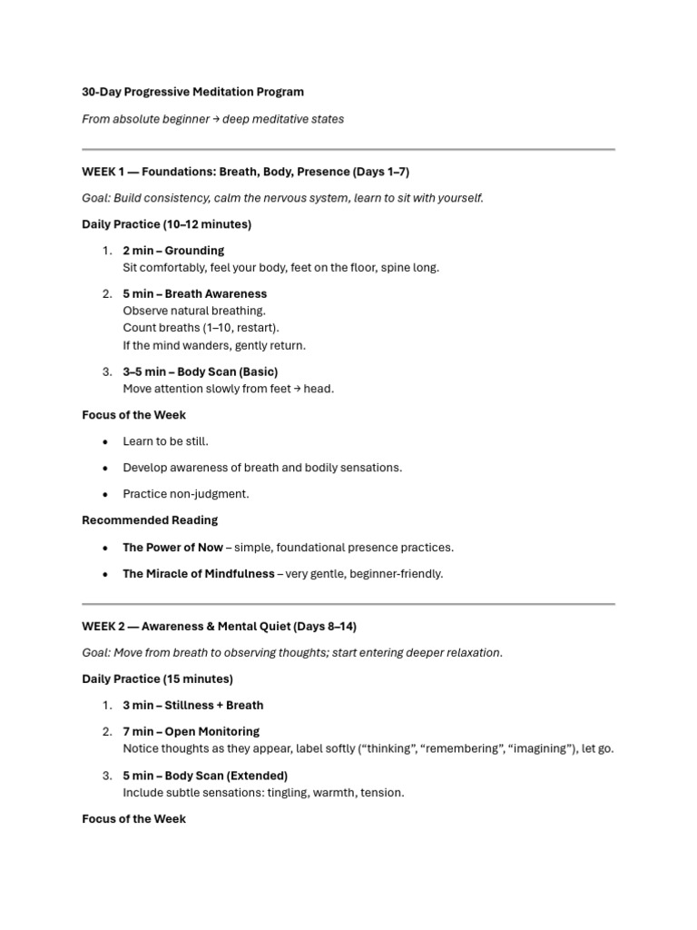 30-Day Progressive Meditation Program | PDF | Meditation | Relaxation ...