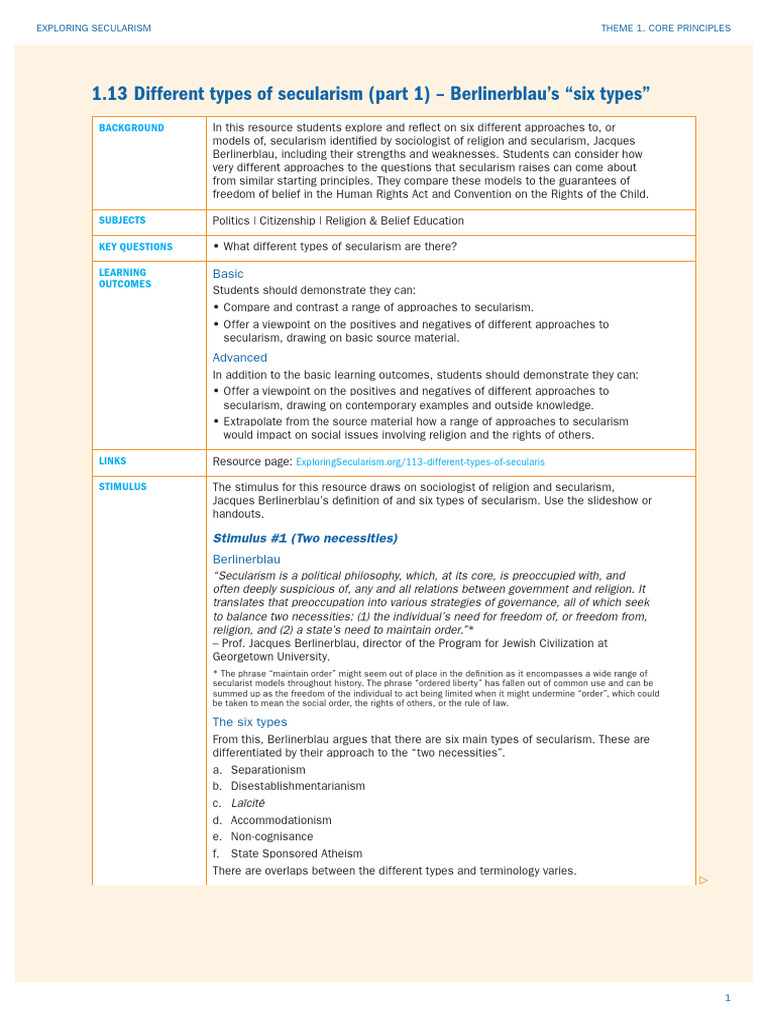 Six Types of Secularism Explained | PDF | Secularism | Freedom Of Religion
