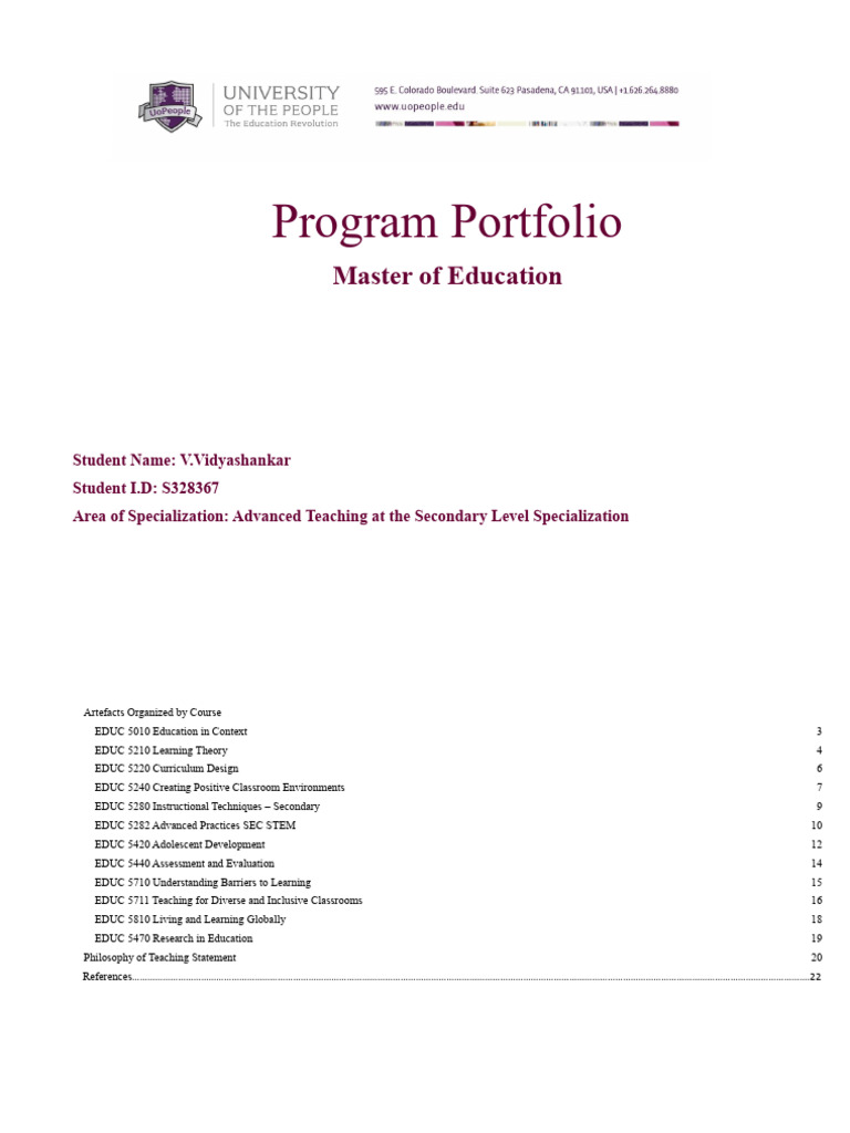 Master of Education Portfolio Overview | PDF | Learning ...