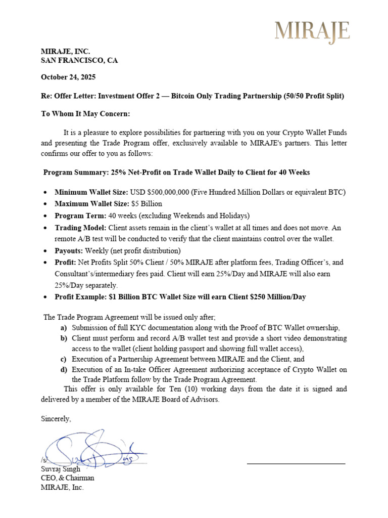 Bitcoin Trading Partnership Offer | PDF