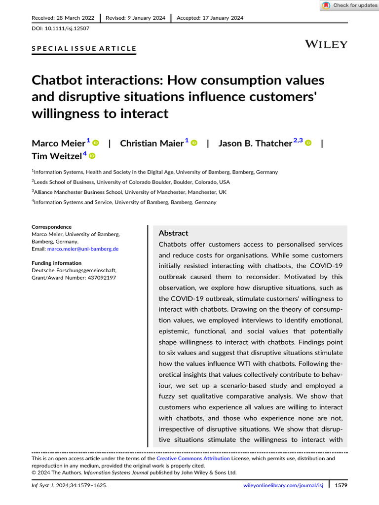 Chatbot Interactions How Consumption Valuesand Disruptive Situations ...