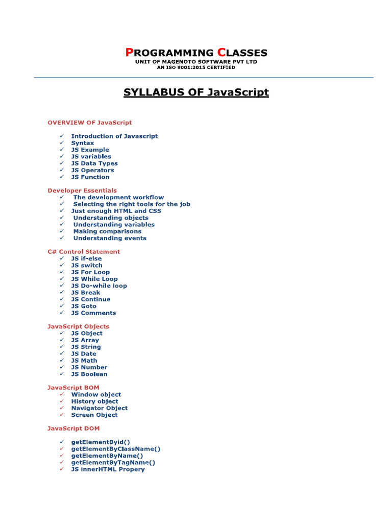 Js Syllabus | PDF