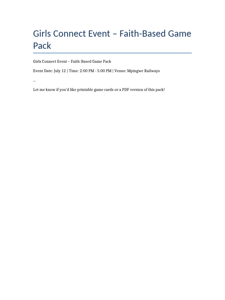 Girls Connect Event Game Pack | PDF