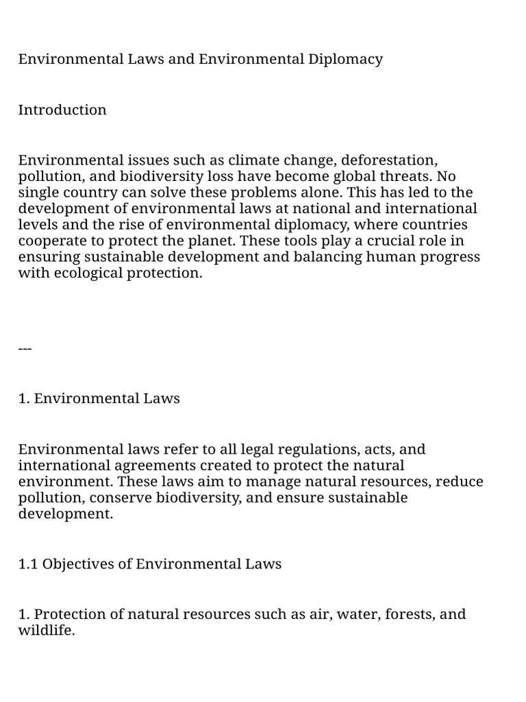 Environmental Laws and Diplomacy Overview | PDF | Environmental Law ...